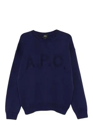 A.p.c. Crew Neck Long Sleeve Cotton Sweater - Blue