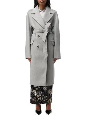 Max Mara Virgin Wool Belted Coat - Gray