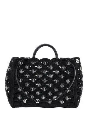 Rabanne Black Raphia Handbag With Disc Details - Multicolor