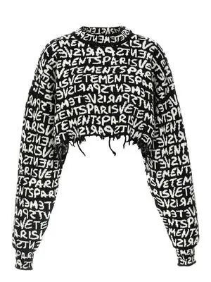 Vetements Paris Monogram Cropped Wool Knit Sweater - Multicolor