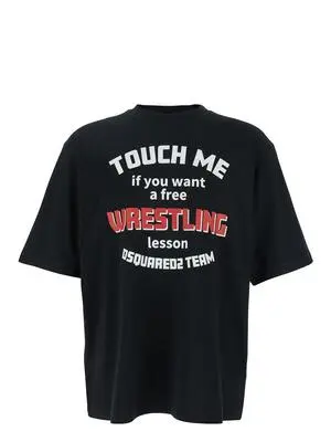 Dsquared2 Black Crewneck T-shirt With Print On The Front In Cotton - Multicolor