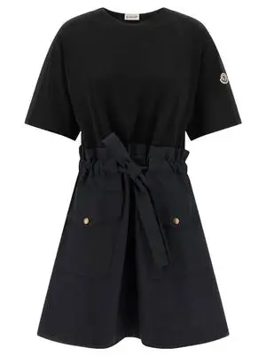 Moncler Belted Cotton Mini Dress - Black