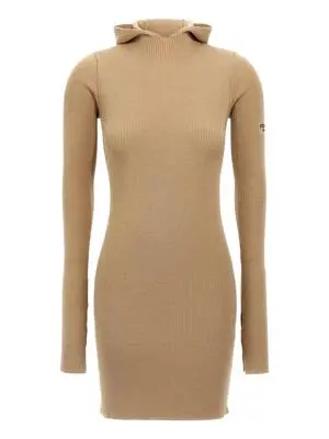 Fendi Ribbed Wool And Silk Hooded Dress - Cream