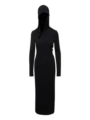 Versace Black Cut-out Hooded Maxi Dress In Viscose - Multicolor