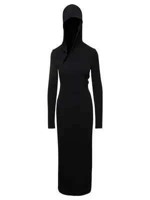 Versace Black Cut-out Hooded Maxi Dress In Viscose - Multicolor