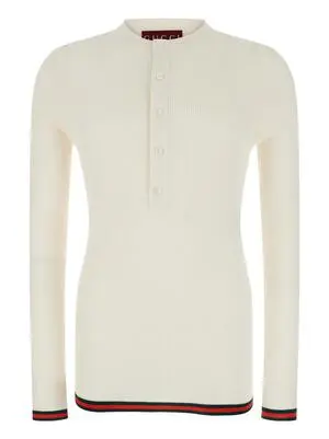 GUCCI Gucci Ribbed Silk Long Sleeve Top With Web Detail