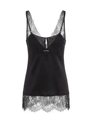 Dolce & Gabbana Silk Lace Trimmed Top - Multicolor