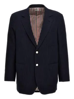 Thom Browne Single-breasted Seersucker Blazer - Blue