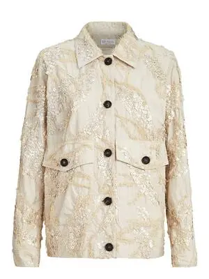 Brunello Cucinelli BRUNELLO CUCINELLI Techno Cotton Poplin Jacket With Seabed Embroidery Multicolor