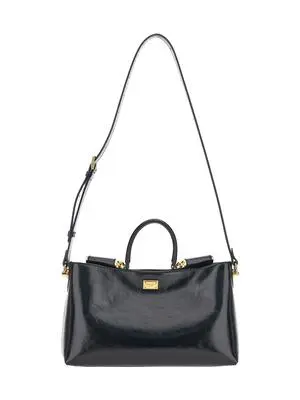 Dolce & Gabbana Leather Handbag With Adjustable Shoulder Strap And Logo Plate - Black