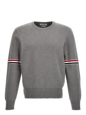Thom Browne Classic Cotton Sweater With Rwb Detail - Gray