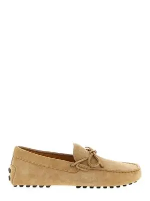 TOD'S Gommino Suede Loafers With Embossed Logo - Cream