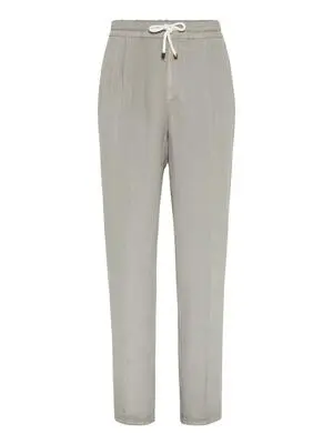 Brunello Cucinelli Linen And Cotton Blend Trousers - Multicolor