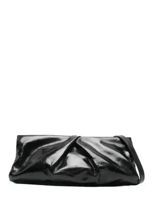Dries Van Noten Leather Clutch With Top Handle And Shoulder Strap - Black