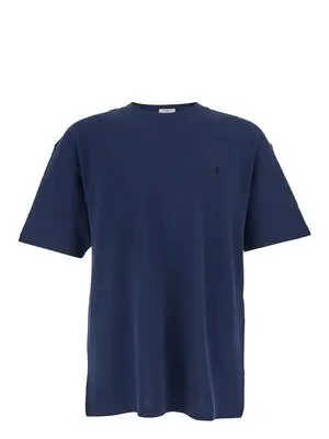 Saint Laurent Saint Laurent Men Blue T-Shirt With Round Neck And Short Sleeves In Cotton For Men Multicolor