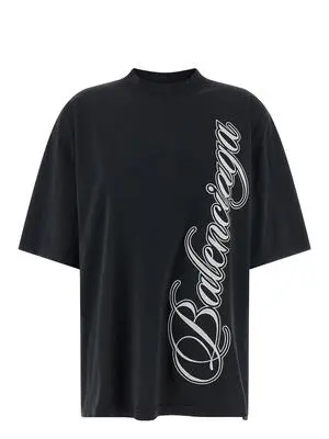 Balenciaga Cursive Embroidery T-shirt - Black