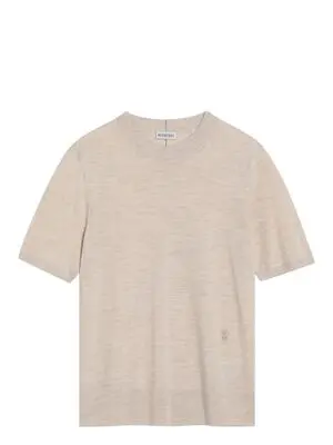 Burberry Beige Wool Crew Neck Sweater With Embroidered Logo - Brown