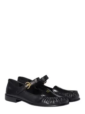 Miu Miu Calf Leather Loafers With Buckle Detail - Black