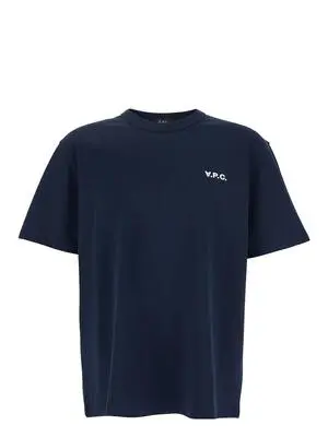 A.p.c. Blue Crewneck T-shirt With Logo Embroidered On The Front In Cottonr - Multicolor