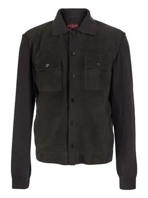 Gucci Leather Jacket With Front Pockets And Contrast Stitching - Multicolor