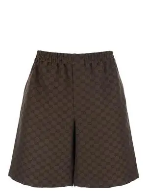Gucci Brown Gg Motif Linen Bermuda Pants - Multicolor