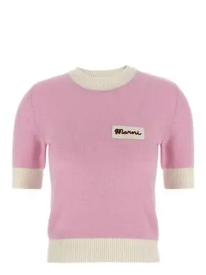 Marni Cropped Sweater With Embroidered Logo - Pink