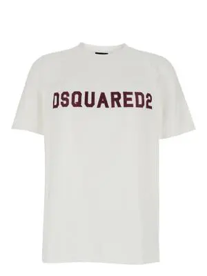 Dsquared2 White Crew Neck T-shirt With Logo Lettering On The Front In Cotton For - Multicolor