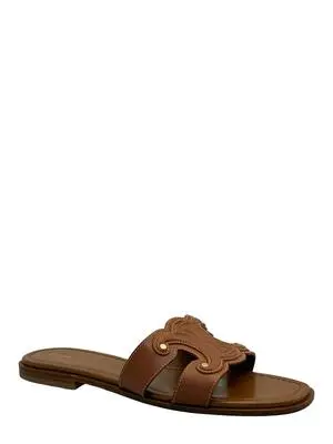 Celine Leather Flat Sandals With Triomphe Motif - Multicolor