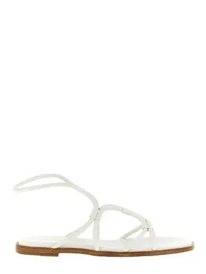 GIANVITO ROSSI White Leather Flat Ankle Strap Sandals - Multicolor