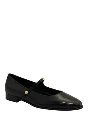 Celine Black Leather Mary-jane Ballet Flats With Gold-tone Hardware - Multicolor