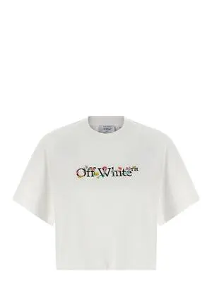 Off-White Bookish Glowing Flower" Cropped T-shirt - White