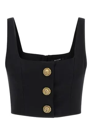 Balmain Wool Brassiere Top With Lion Head Buttons - Multicolor