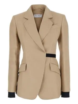 Max Mara Beige Linen Jacket With Notched Lapel And Belted Waist - Multicolor