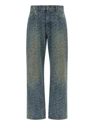 Balmain Monogram Stonewashed Straight Leg Jeans - Blue