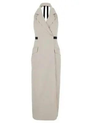 Max Mara Sleeveless Dress With Notched Revers And Open Back - Multicolor