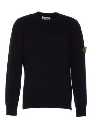Stone Island Logo Detailed Crew Neck Sweater - Black