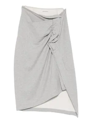 Dries Van Noten DRIES VAN NOTEN Grey Ruched Detail Asymmetric Hem Cotton Skirt Multicolor