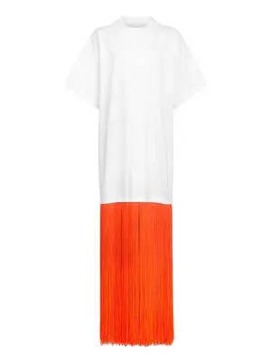 Alaïa Cotton T-shirt Dress With Fringe Detail - White