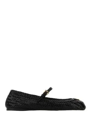 Prada Woven Ballet Flats With Buckle Detail - Black