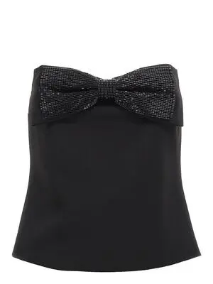 SELF-PORTRAIT Crepe Bandeau Top With Embellished Bow Detail - Black