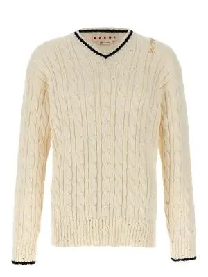 Marni V-neck Sweater With Embroidered Detail - White