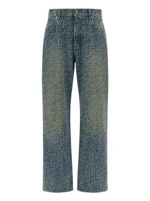 Balmain Monogram Print Faded Effect Jeans - Blue