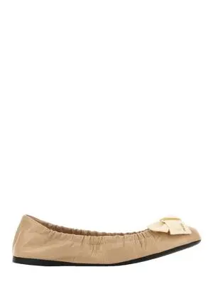 Prada Gathered Leather Ballerinas With Bow Detail - Multicolor