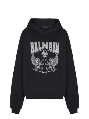 Balmain Graphic Crystal Embellished Hoodie - Black