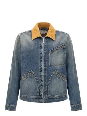 Alexander McQueen Stonewashed Suede Collar Denim Jacket - Blue