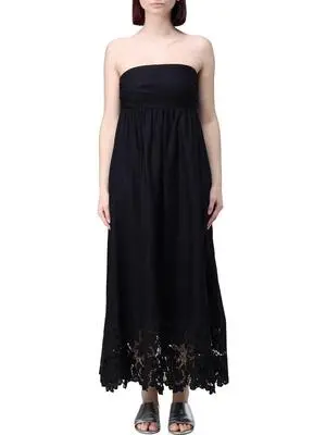 Max Mara Linen Dress With Lace Trim - Black