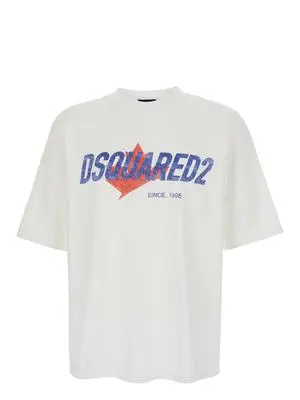 Dsquared2 White T-shirt With Logo Print On The Front In Cotton For - Multicolor