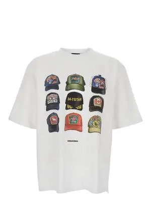Dsquared2 White T-shirt With Front Print And Logo Detail On The Back In Cotton For - Multicolor