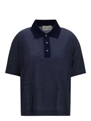 Ami Cotton Striped De Coeur Polo - Blue