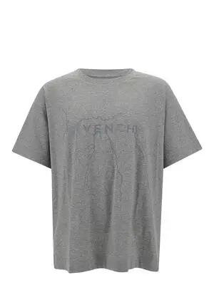 Givenchy Grey T-shirt With Logo Print And Lighting Motif In Cotton - Multicolor